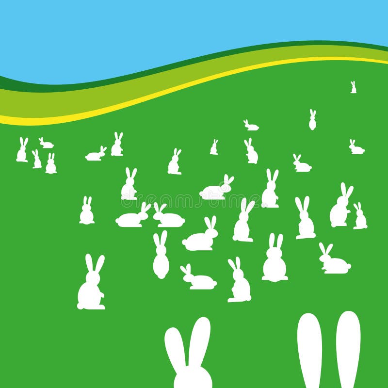 Drawing of Open Field with Rabbit Multitude Stock Illustration ...