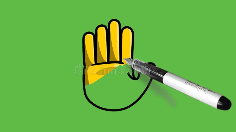 Drawing an Open Hand with Black and Yellow Colour Combination on ...