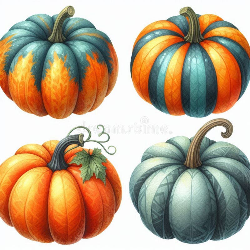A Drawing of Orange and Green Pumpkins Stock Illustration ...