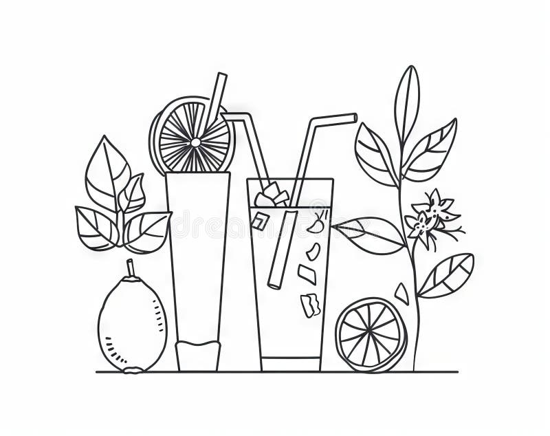 Drawing of Orange Juice with a Continuous Line. Lime Juice Outline ...