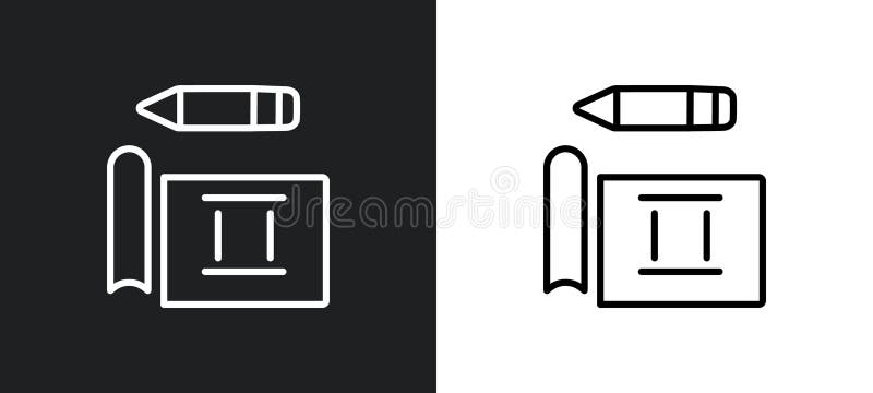 Drawing Outline Icon in White and Black Colors. Drawing Flat Vector ...
