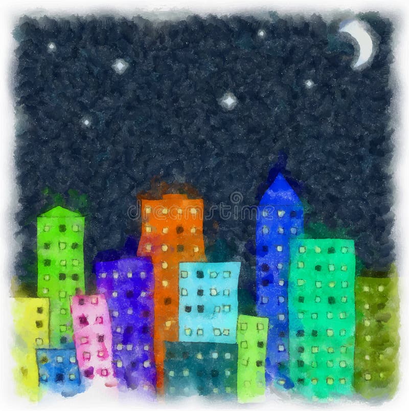 Drawing Paint on Paper the Abstract Night City Stock Vector ...