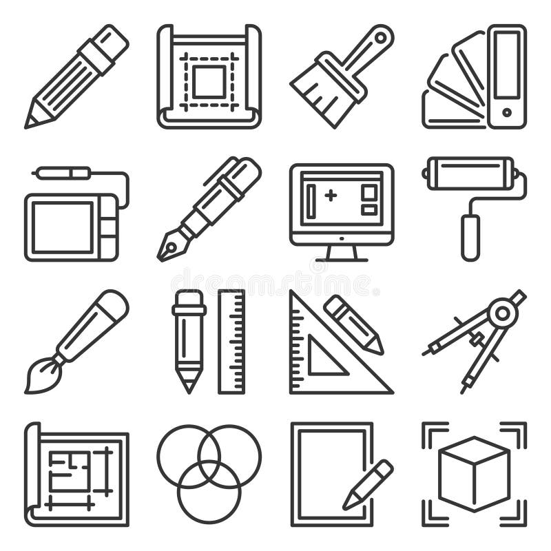 Drawing and Painting Tools Icons Set on White Background. Vector Stock ...