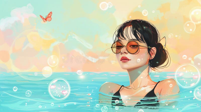 Elegant Model Swim in the Ocean Stock Photo - Image of bikini ...