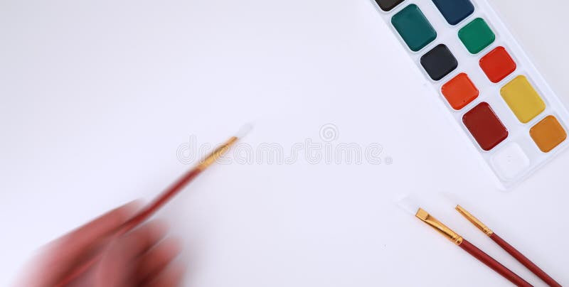 Drawing Paints on a White Sheet of Paper Stock Photo - Image of wooden ...