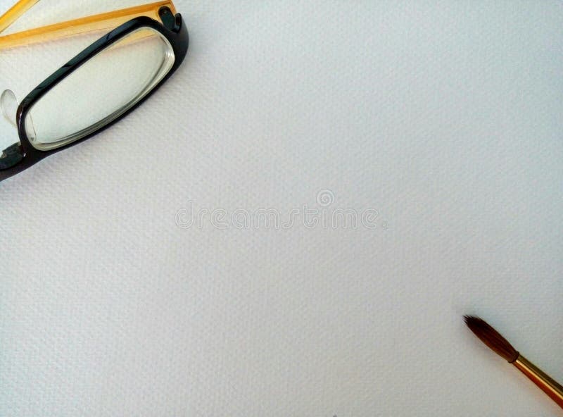 Drawing Paper with Round Paint Brush and Glasses Stock Photo - Image of ...