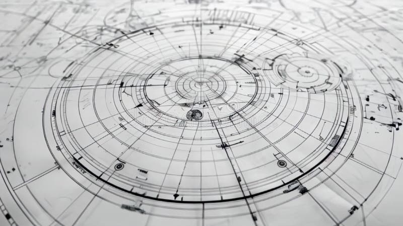Drawing on Paper in the Shape of a Circle, Blueprint Stock Footage ...