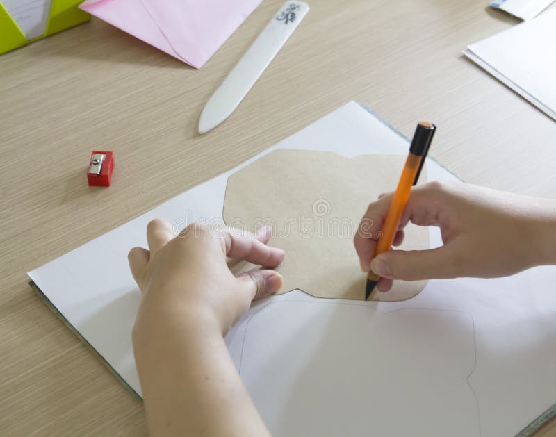Drawing in Paper with a Template Stock Photo - Image of tracing ...