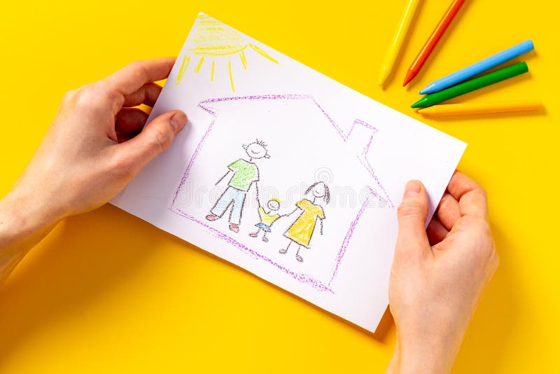 Drawing of Parents and Child at Home. Adoption Concept Stock Image ...