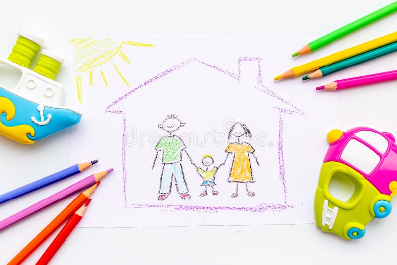 Drawing of Parents and Child at Home. Adoption Concept Stock Photo ...