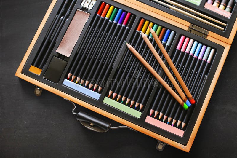 Drawing Pastel Case with Many Colors Stock Image - Image of pencil ...