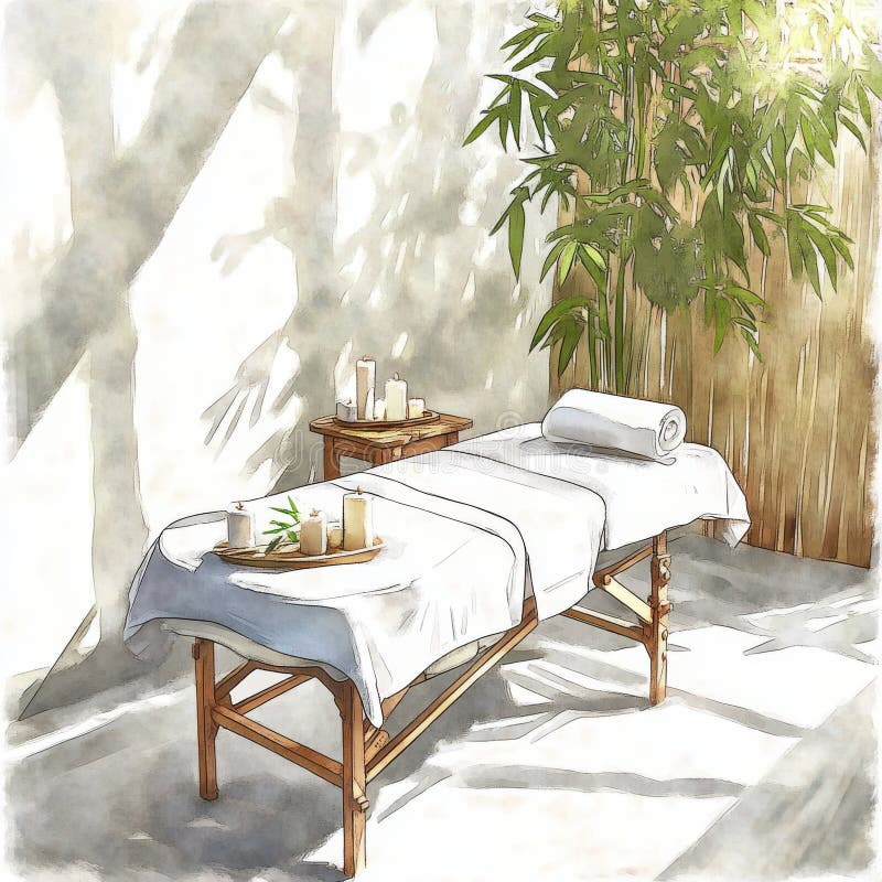 Drawing of a Peaceful Spa Setting with an Isolated Massage, Created ...