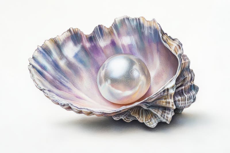 Drawing with Pearl in a Seashell. Generative AI. Stock Illustration ...
