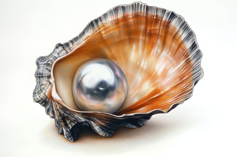 Drawing with Pearl in a Seashell. Generative AI. Stock Illustration ...