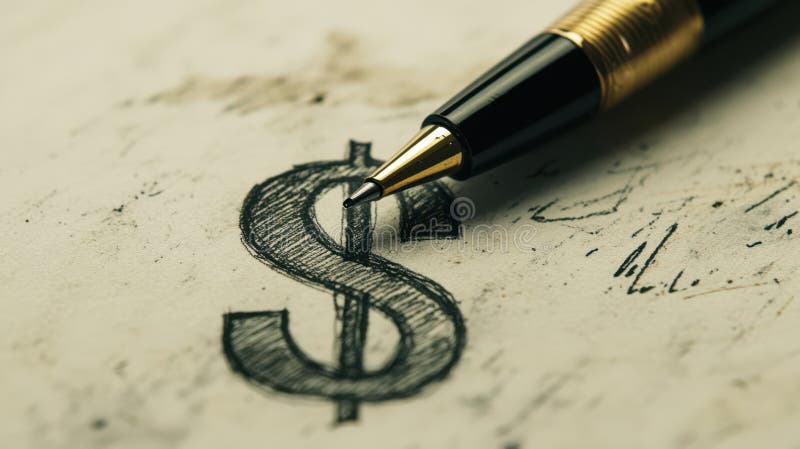 Drawing with Pen and Dollar Symbol on Paper Stock Illustration ...