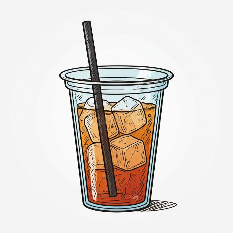 Drawing Pen, Ice Tea with Plastic Cup. Look Fresh To Drink Stock ...
