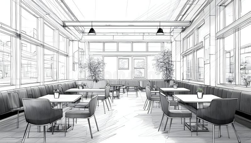 Drawing Pen with Pencil Black and White Interior Restaurant Stock ...