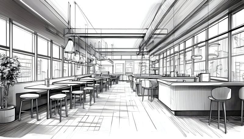 Drawing Pen with Pencil Black and White Interior Restaurant Stock ...