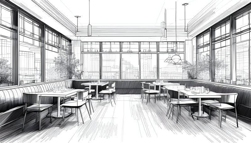 Drawing Pen with Pencil Black and White Interior Restaurant Stock ...