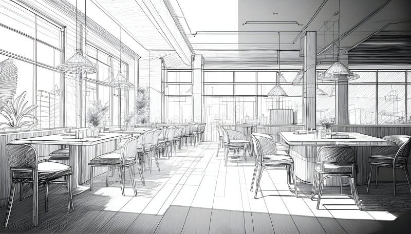Drawing Pen with Pencil Black and White Interior Restaurant Stock ...