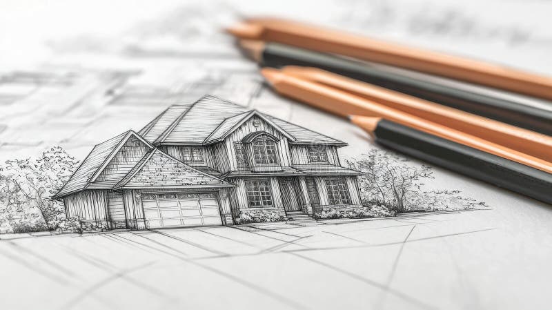 Drawing of a Pencil House on the Table. Selective Focus Stock Image ...