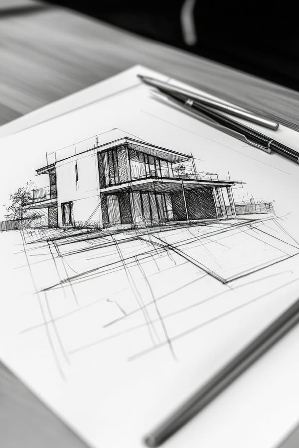 Drawing of a Pencil House on the Table. Selective Focus Stock Image ...