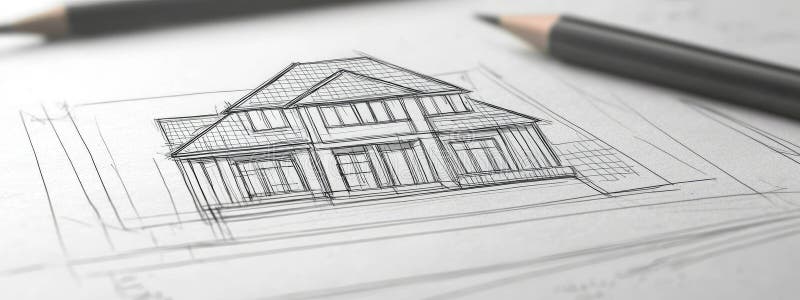 Drawing of a Pencil House on the Table. Selective Focus Stock Photo ...