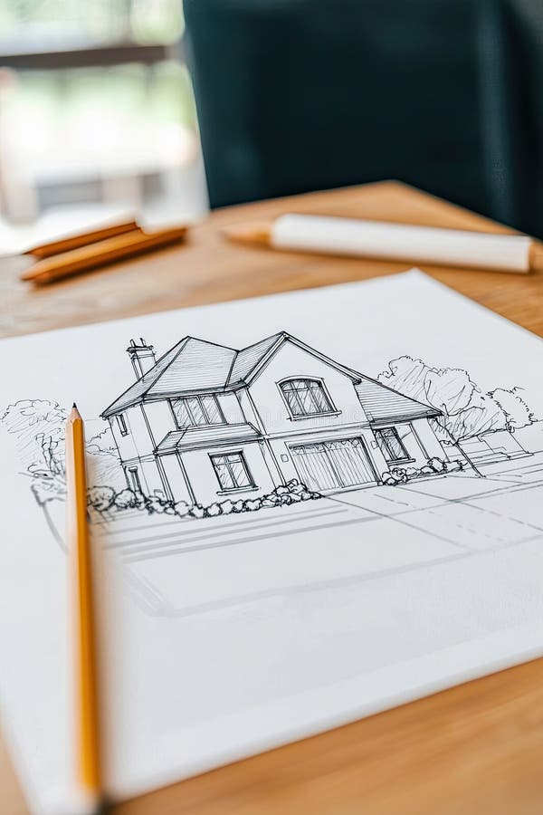 Drawing of a Pencil House on the Table. Selective Focus Stock ...
