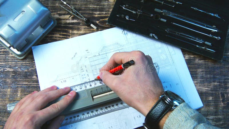 Drawing a Pencil Line on the Ruler Stock Image - Image of scheme ...