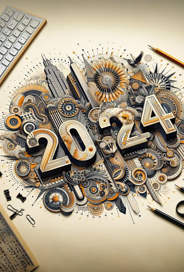 Drawing with a Pencil 2024 in the Modern World Stock Illustration ...