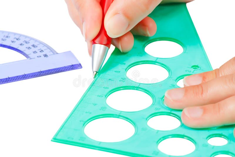 Drawing with a Pencil, Ruler and Protractor Stock Photo - Image of ...