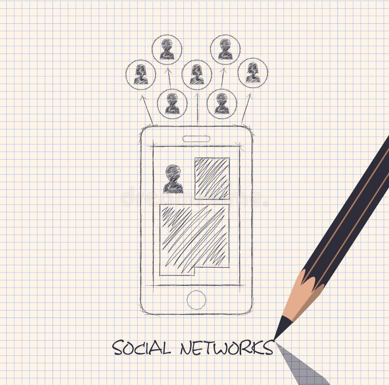 Drawing Pencil Scheme of Social Networks Communication People I Stock ...