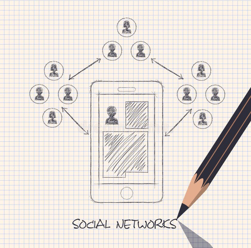Drawing Pencil Scheme of Social Networks Communication People I Stock ...