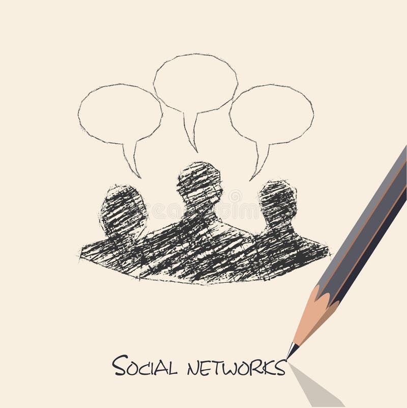 Drawing Pencil Scheme of Social Networks Communication People Stock ...