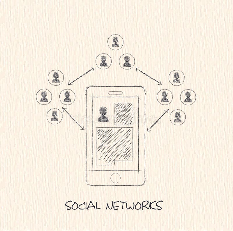 Drawing Pencil Scheme of Social Networks Communication People Stock ...