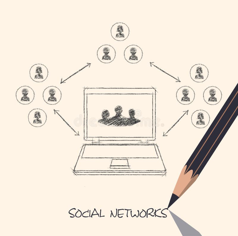 Drawing Pencil Scheme of Social Networks Communication People Internet ...