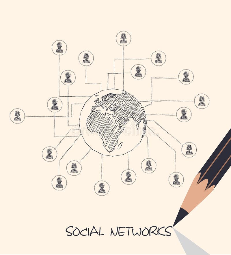 Drawing Pencil Scheme of Social Networks Communication People Internet ...