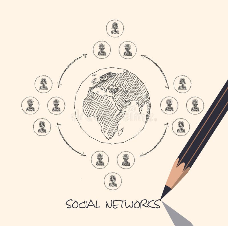 Drawing Pencil Scheme of Social Networks Communication People Internet ...
