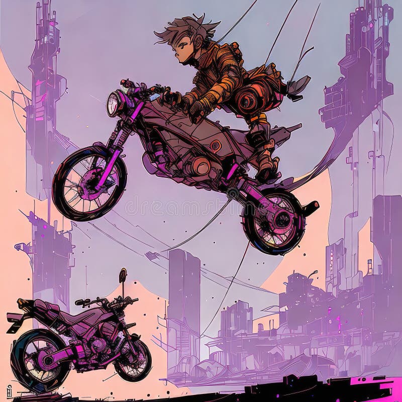 A Drawing of a Person Riding a Motorcycle Stock Illustration ...