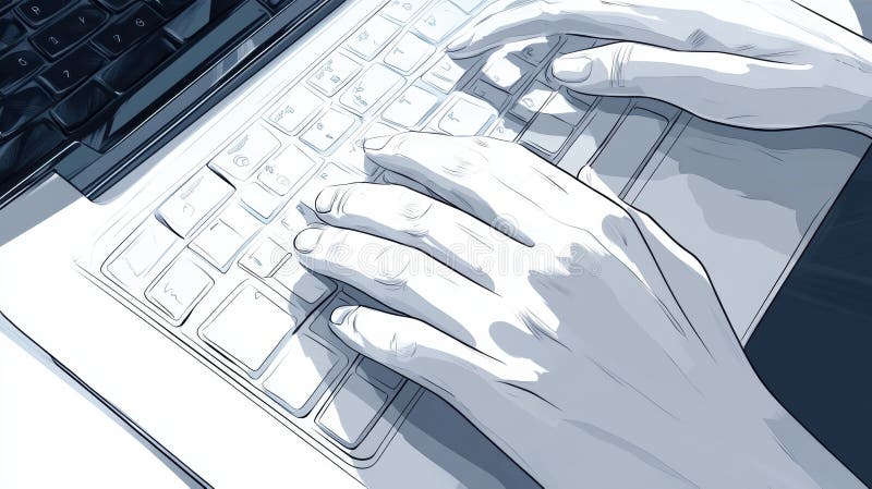 A Drawing of a Person Typing on Their Laptop Computer, AI Stock Image ...