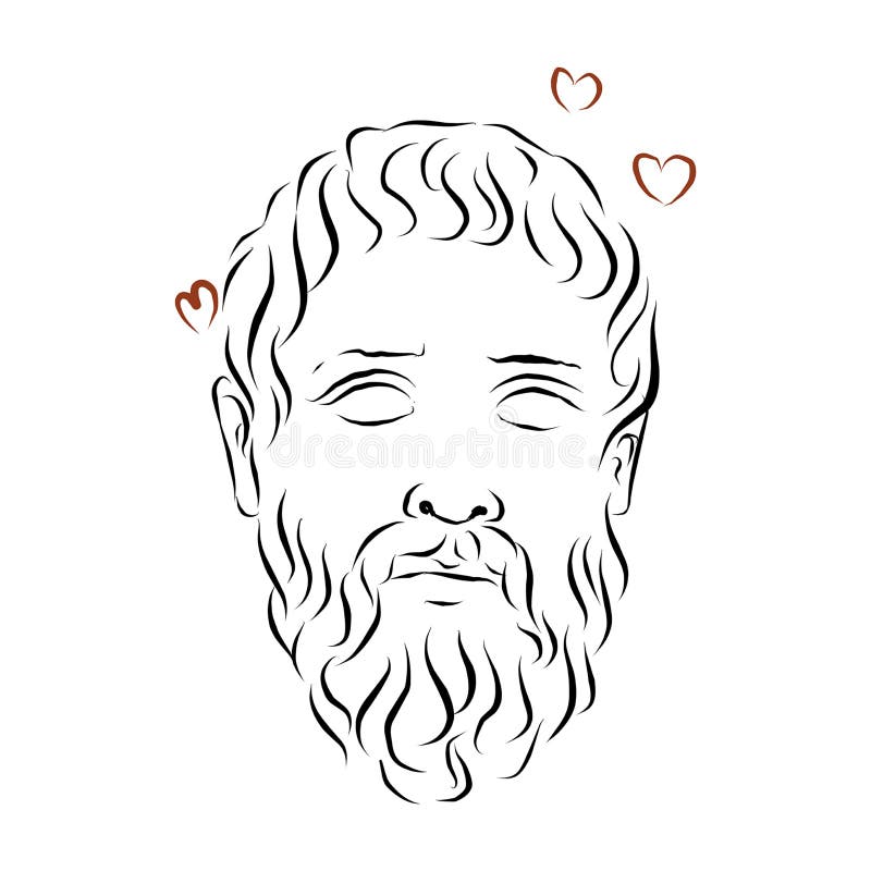 Drawing of the Philosopher Plato with Simple Black Lines. Conceptual ...