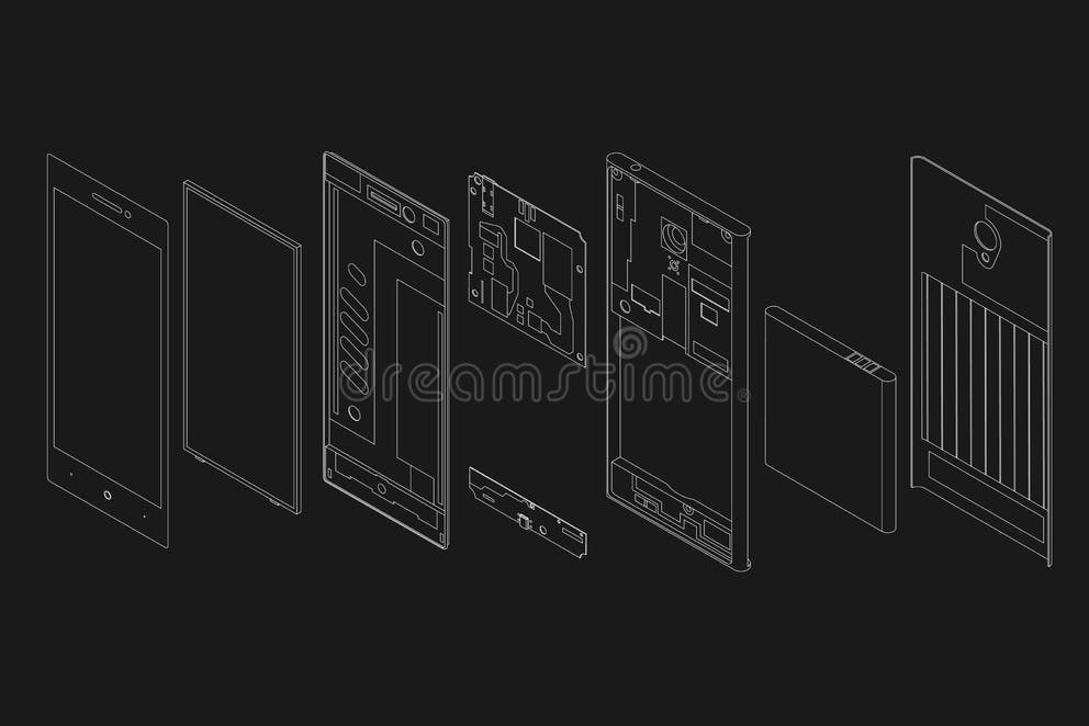 Technical Drawing of Disassembled Telephone Stock Vector - Illustration ...