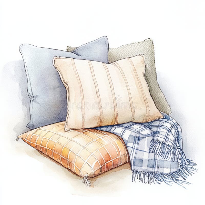 A Drawing of Pillows and a Blanket with a Blue Stock Illustration ...