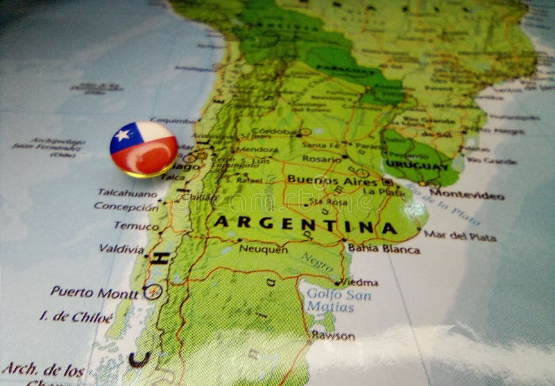 Drawing Pin Flag of Chile on the Map Stock Image - Image of currency ...