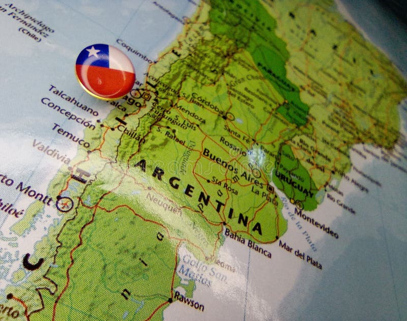 Drawing Pin Flag of Chile on the Map Stock Image - Image of chile ...