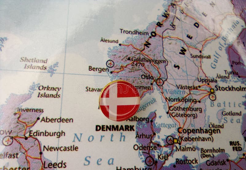 Drawing Pin Flag of Denmark on the Map Stock Image - Image of knowledge ...