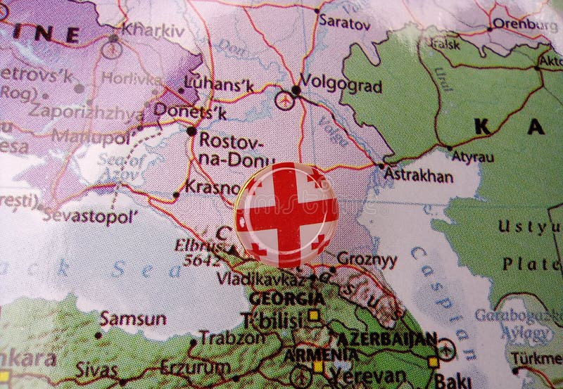 Drawing Pin Flag of Georgia on the Map Stock Photo - Image of business ...
