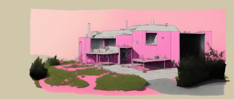 A Drawing of a Pink Building with Trees in Front of it. Generative AI ...