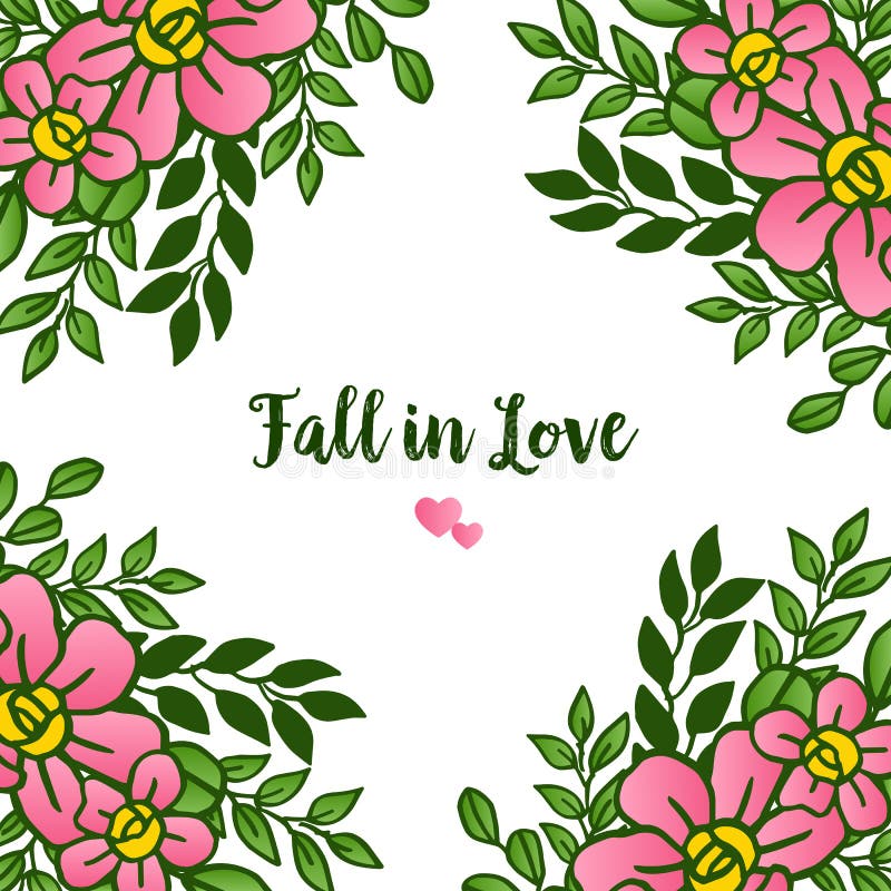 Drawing of Pink Flower Frame, for Various Lettering Card Fall in Love ...