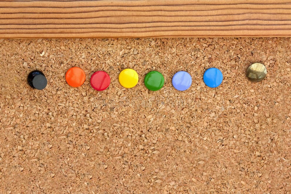 Drawing Pins in a Cork Pinboard Stock Image - Image of drawing, pins ...